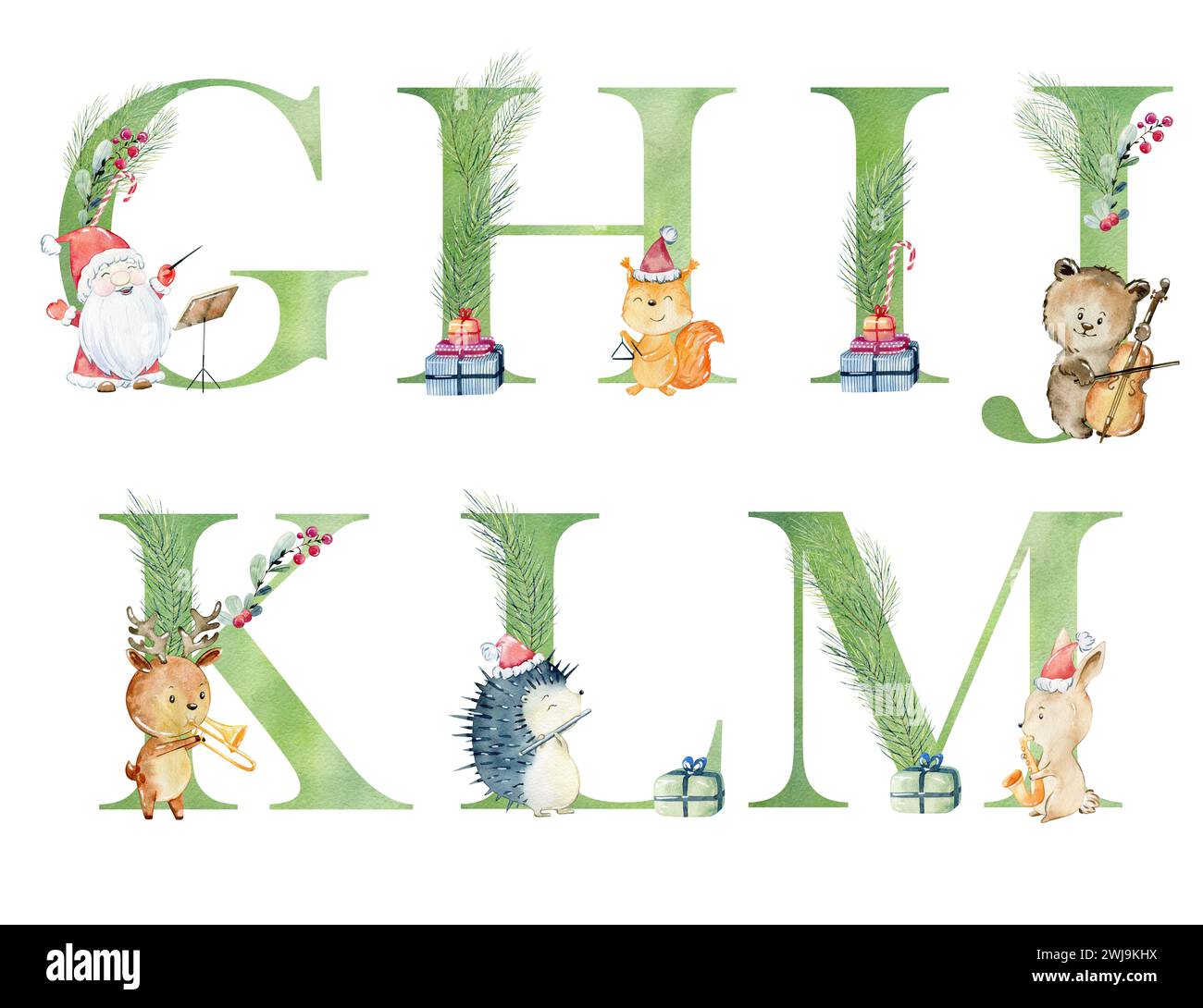 Watercolor christmas letters Stock Photo - Alamy