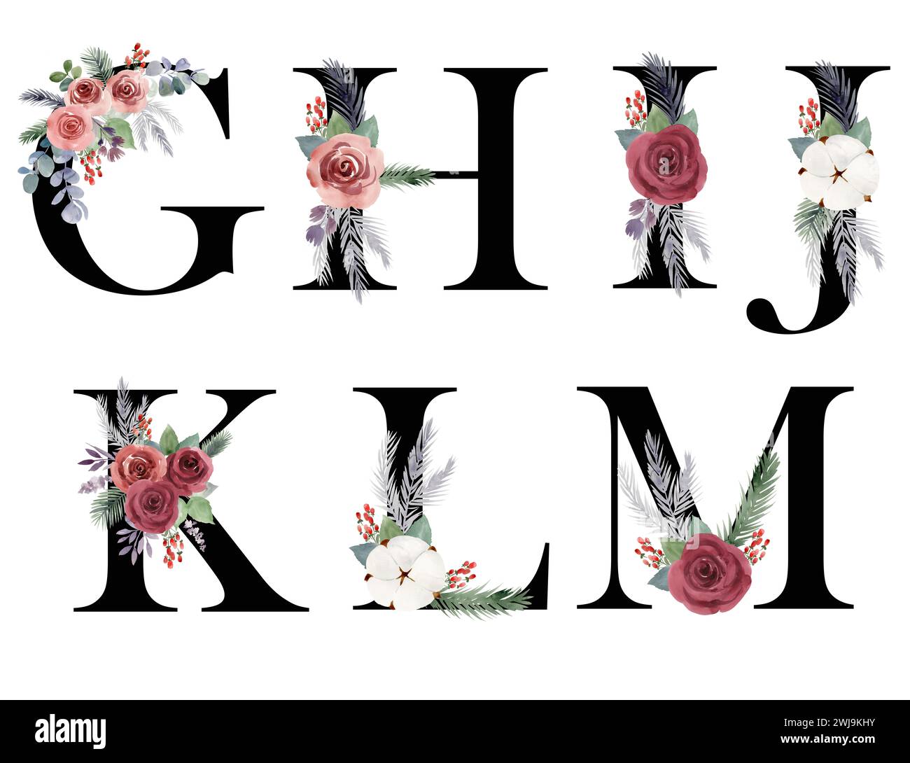 Watercolor floral alphabet Stock Photo - Alamy