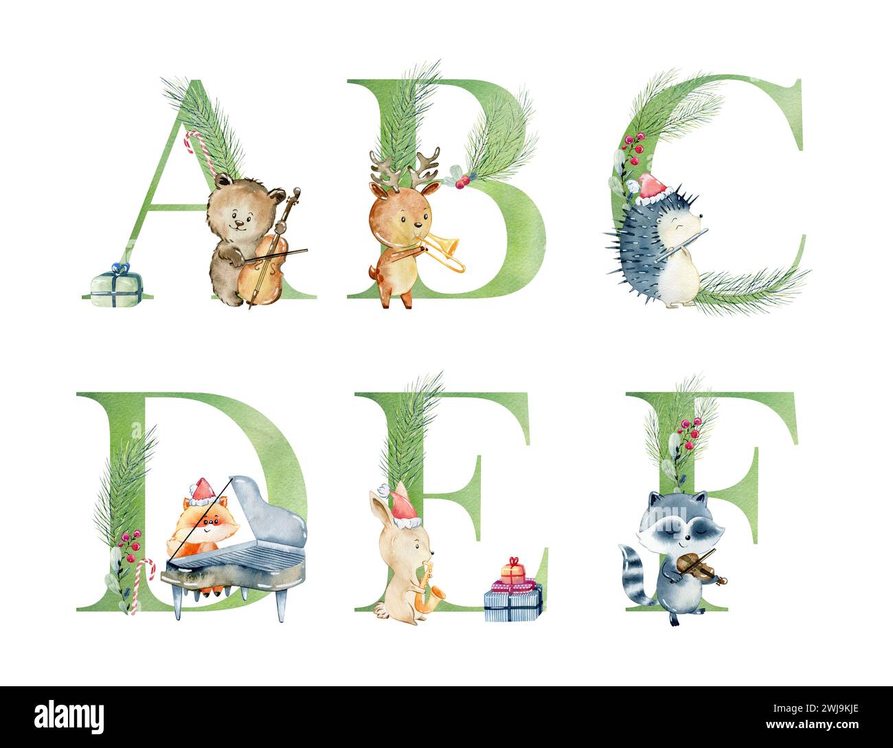 Watercolor christmas letters Stock Photo - Alamy