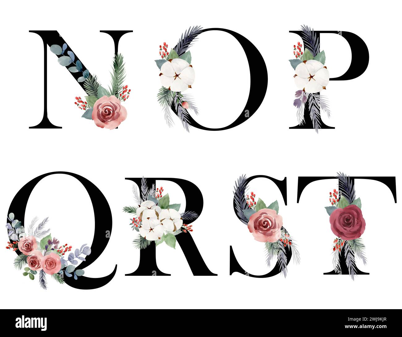 Watercolor floral alphabet Stock Photo - Alamy