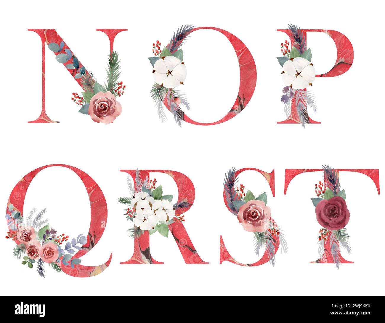 Watercolor floral alphabet Stock Photo - Alamy