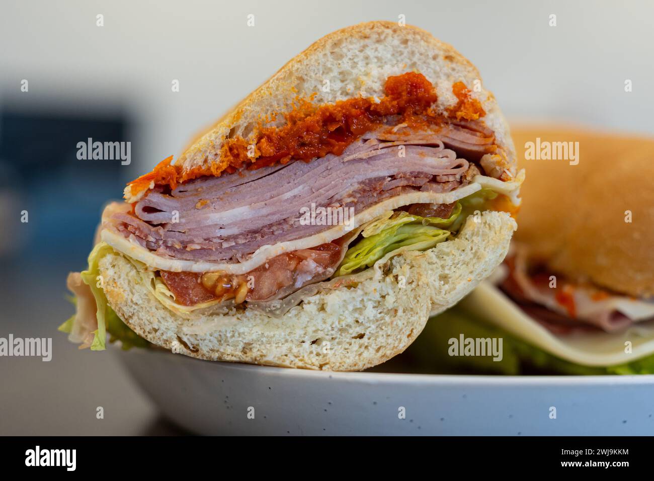 Italian delicacy gourmet Sandwich with meats ready to eat Stock Photo ...
