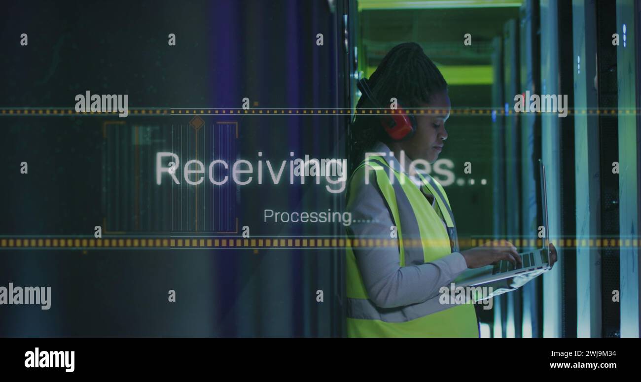 Image of data processing over african american female it engineer and ...