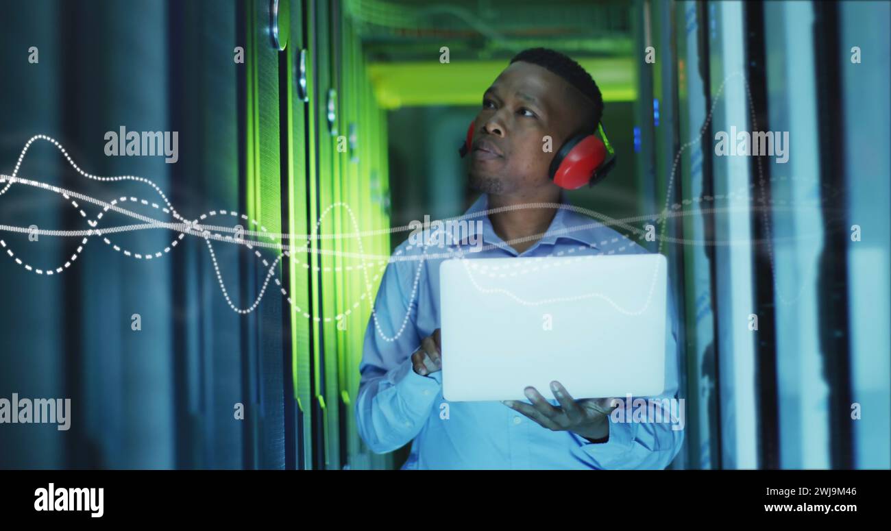Image of data processing over african american male it engineer and computer servers Stock Photo ...