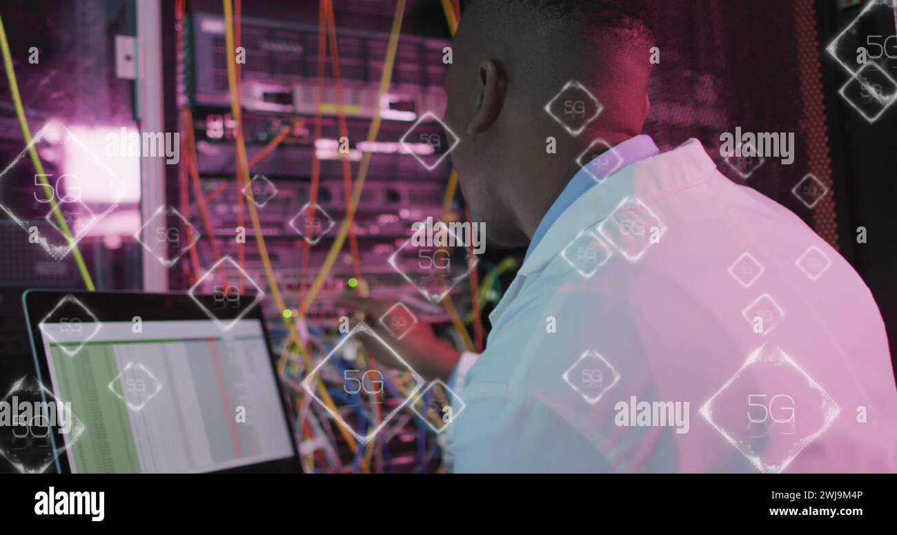 Image of data processing over african american male it engineer and computer servers Stock Photo ...