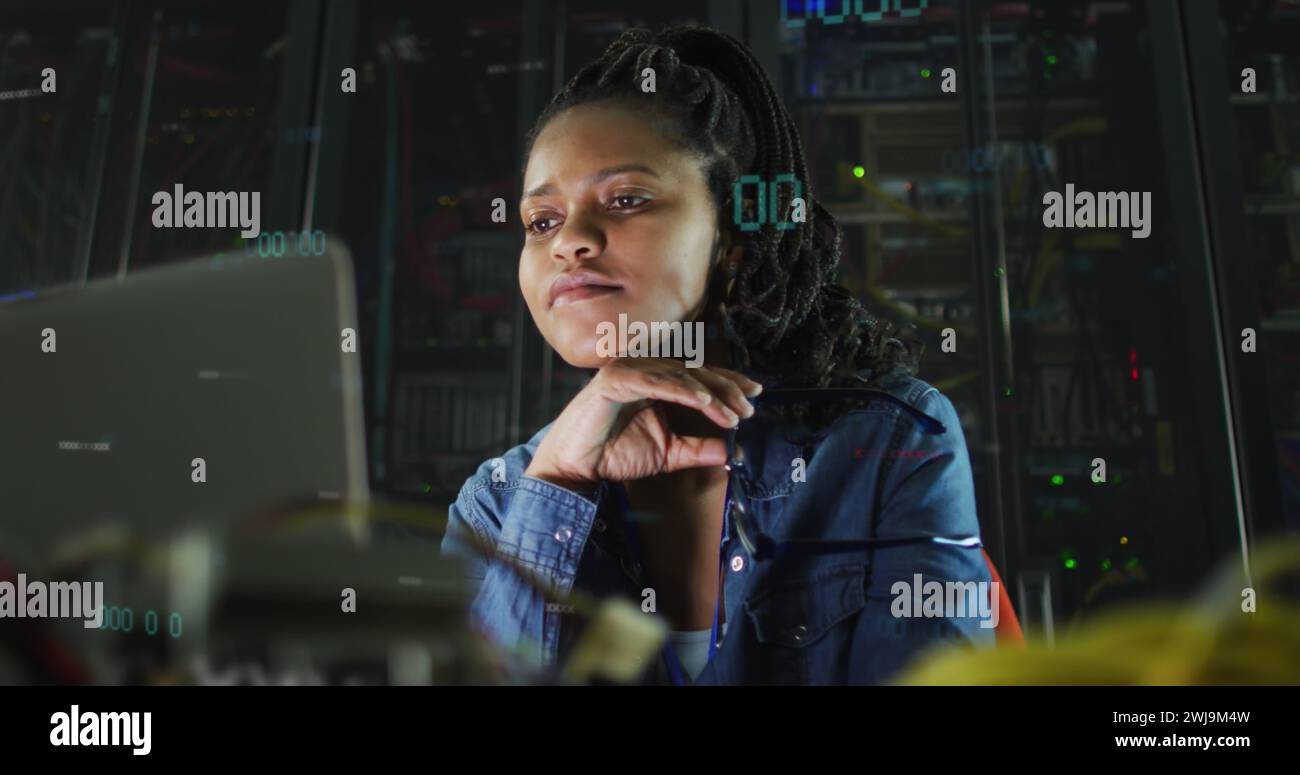 Image of data processing over african american female it engineer and ...