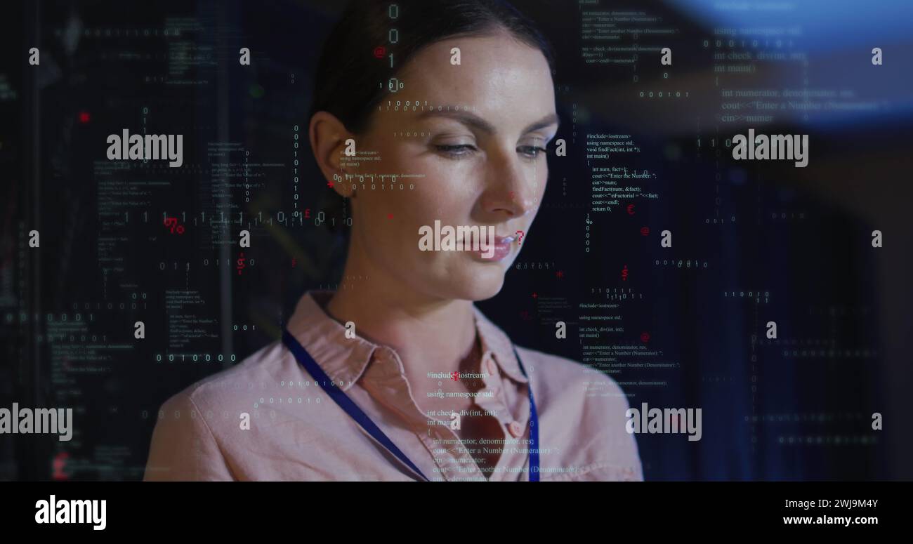 Image of data processing over caucasian female it engineer and computer servers Stock Photo - Alamy