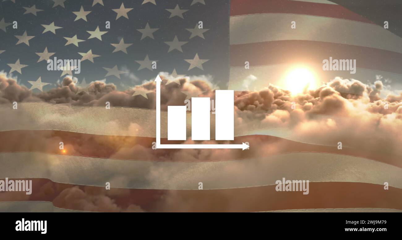 Image of statistic processing over clouds and flag of usa Stock Photo ...