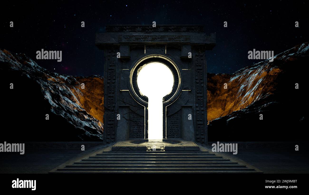 Ancient space gate portal to parallel world of universe. Cosmos galaxy ...