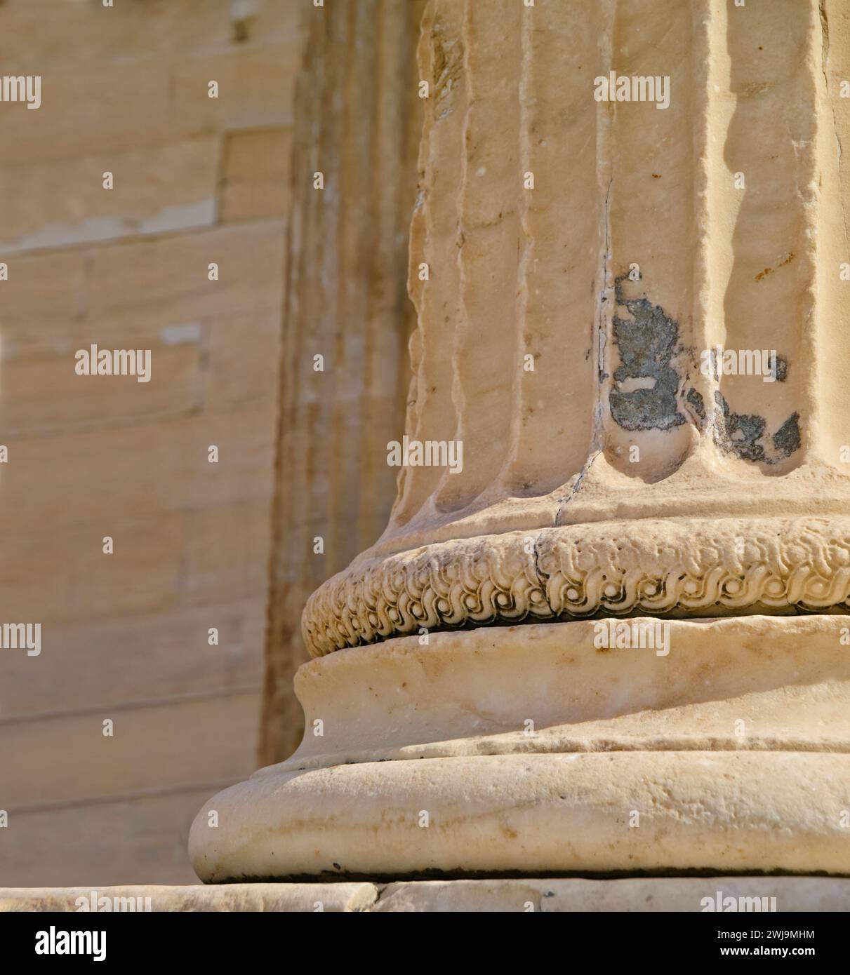 Greek history, ancient pillar or closeup of keystone arch ...