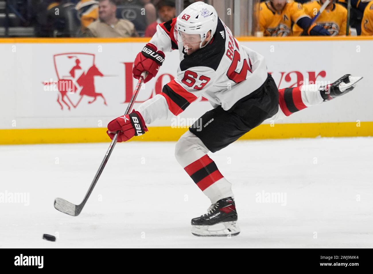 New Jersey Devils left wing Jesper Bratt (63) plays during the third ...