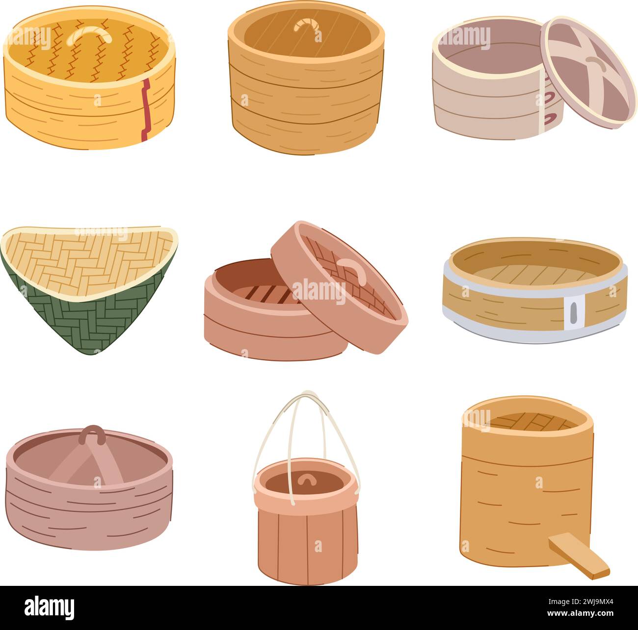 bamboo steamer set cartoon vector illustration Stock Vector Image & Art ...