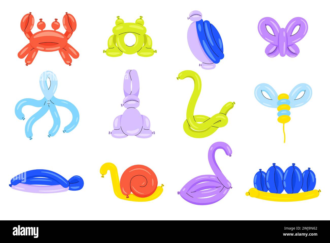 Cartoon balloon pets. Cute helium animal characters, colorful bubble ...