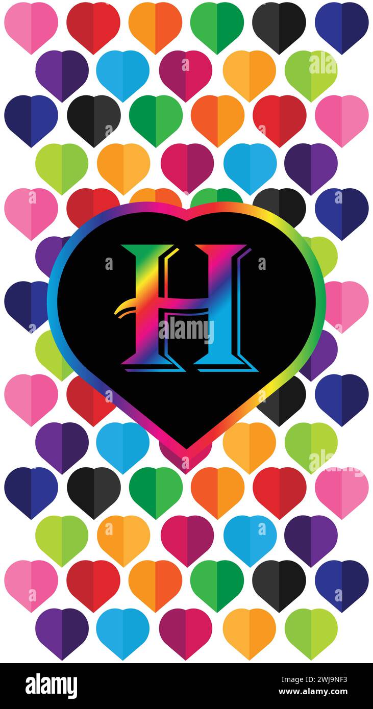 Letter H in the heart of the colorful hearts on a white background ...