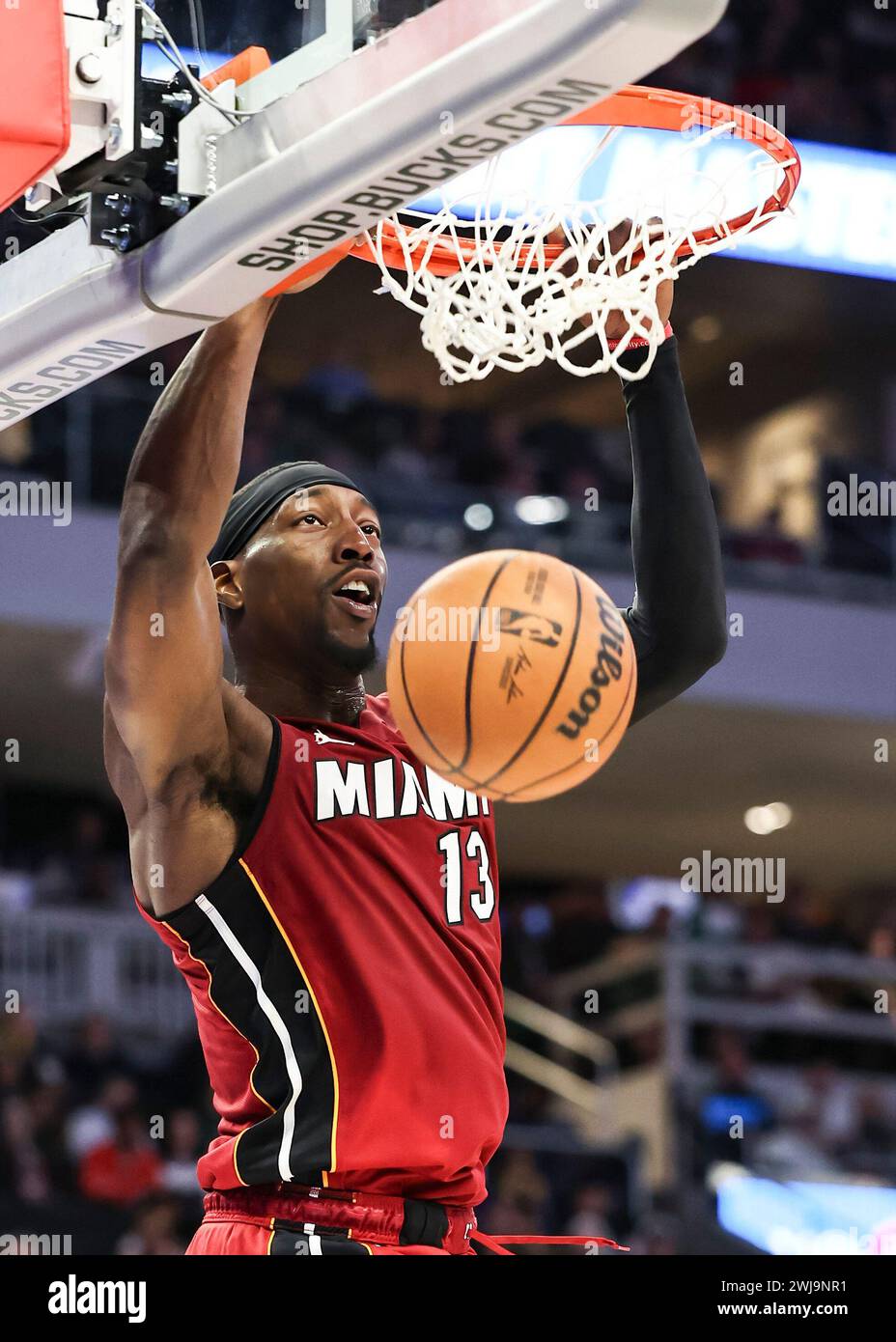 Milwaukee, USA. 13th Feb, 2024. Miami Heat center Bam Adebayo dunks ...