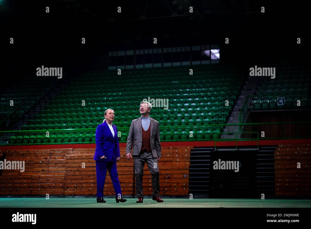 Ice skaters Jayne Torvill and Christopher Dean visit the gymnasium that ...