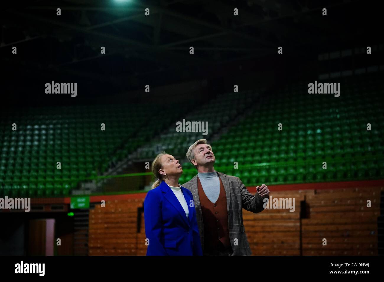 Ice skaters Jayne Torvill and Christopher Dean visit the gymnasium that ...