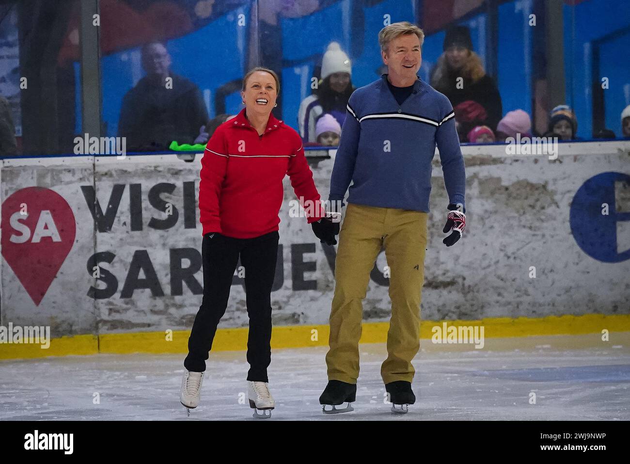 Ice skaters Jayne Torvill and Christopher Dean as they join children ...