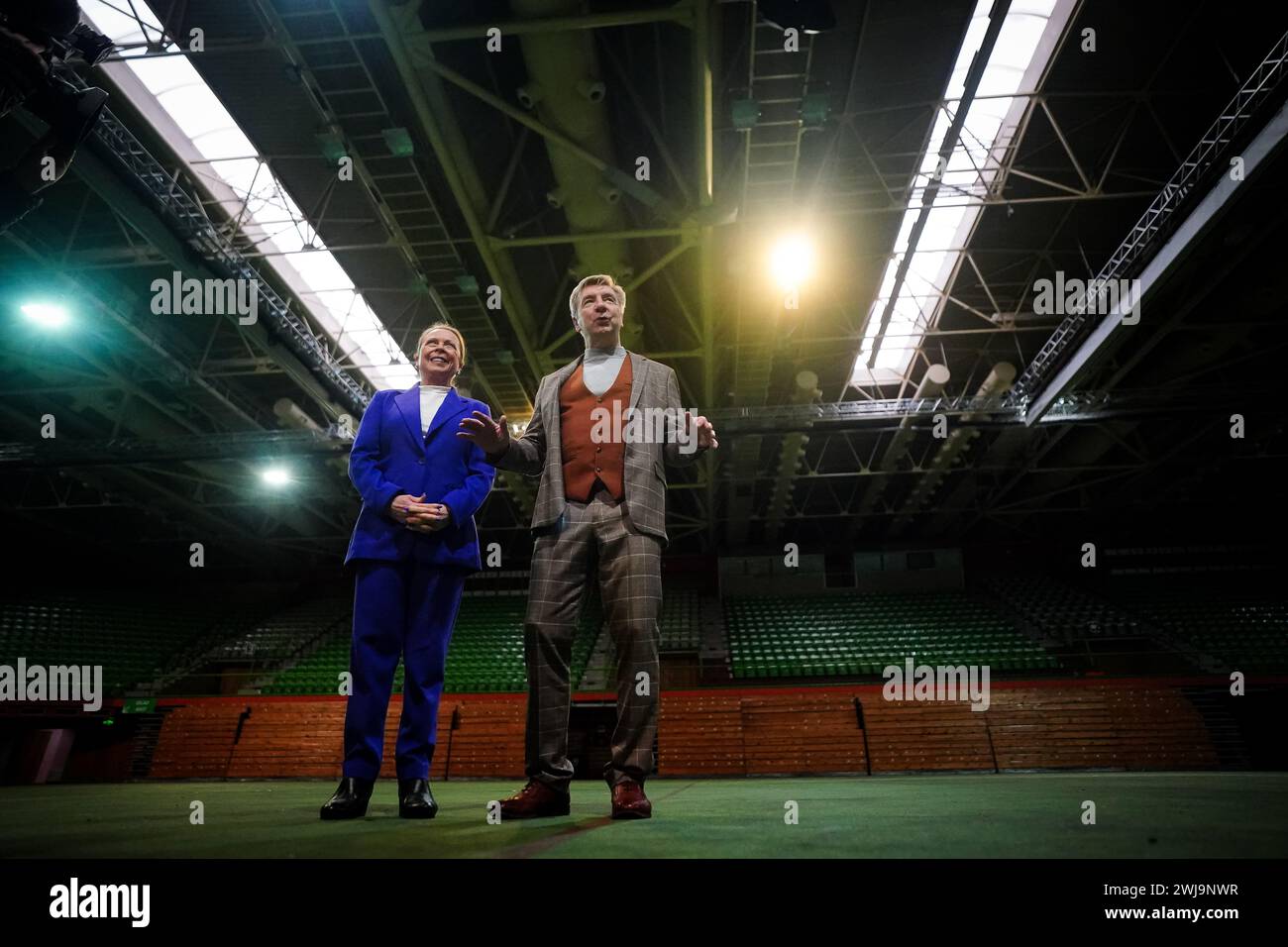 Ice skaters Jayne Torvill and Christopher Dean visit the gymnasium that ...