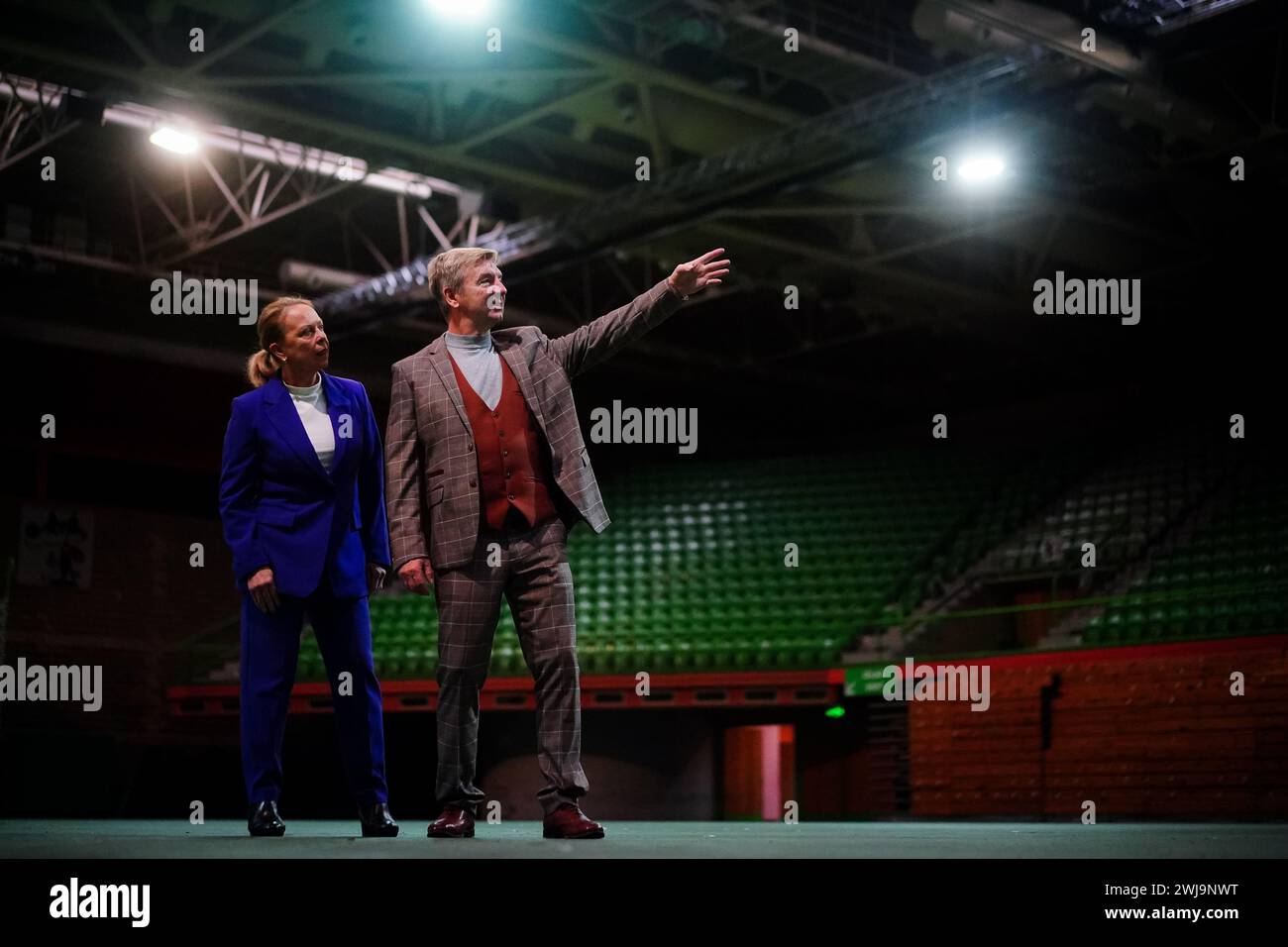 Ice skaters Jayne Torvill and Christopher Dean visit the gymnasium that ...