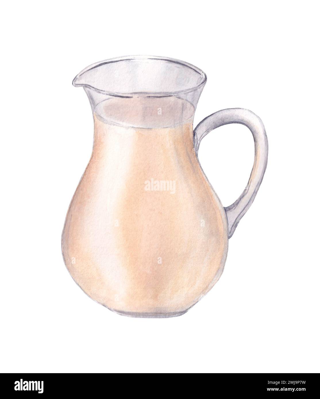 Watercolor glass jug with milk. Hand drawn illustration, isolated on ...