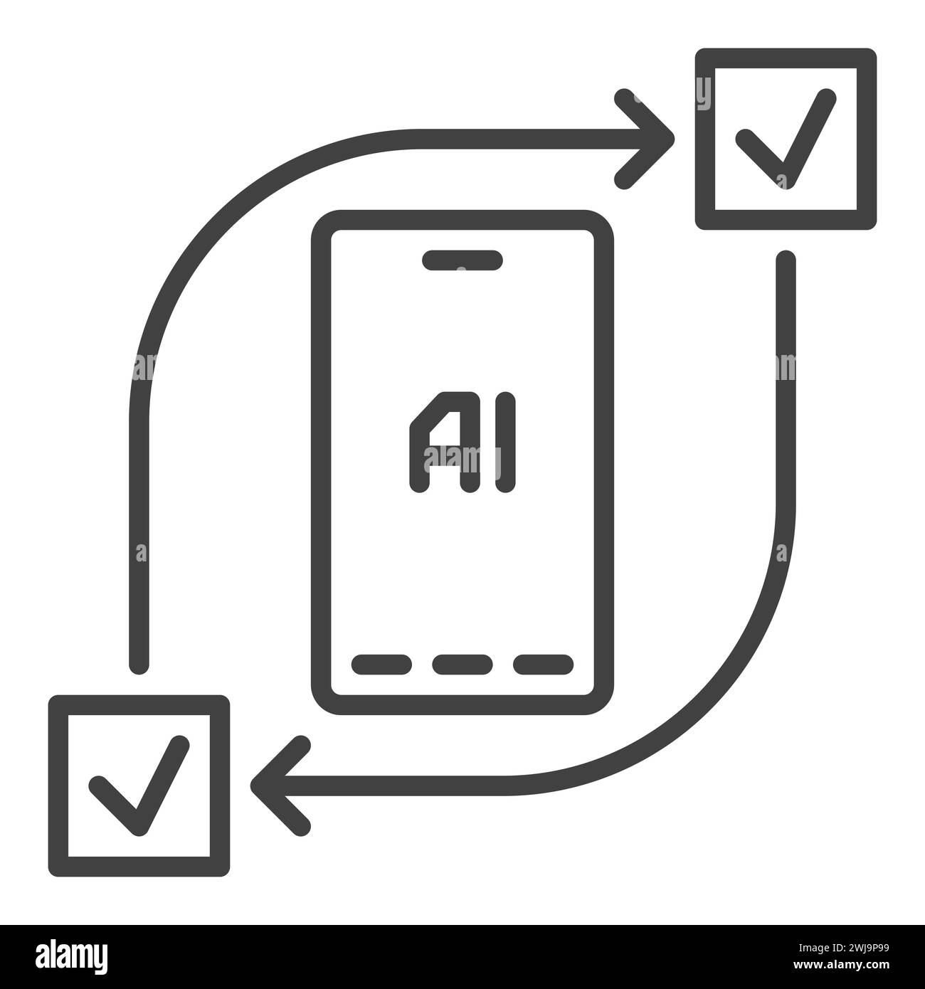 AI Technology in Smartphone vector Artificial Intelligence concept thin line icon or design ...