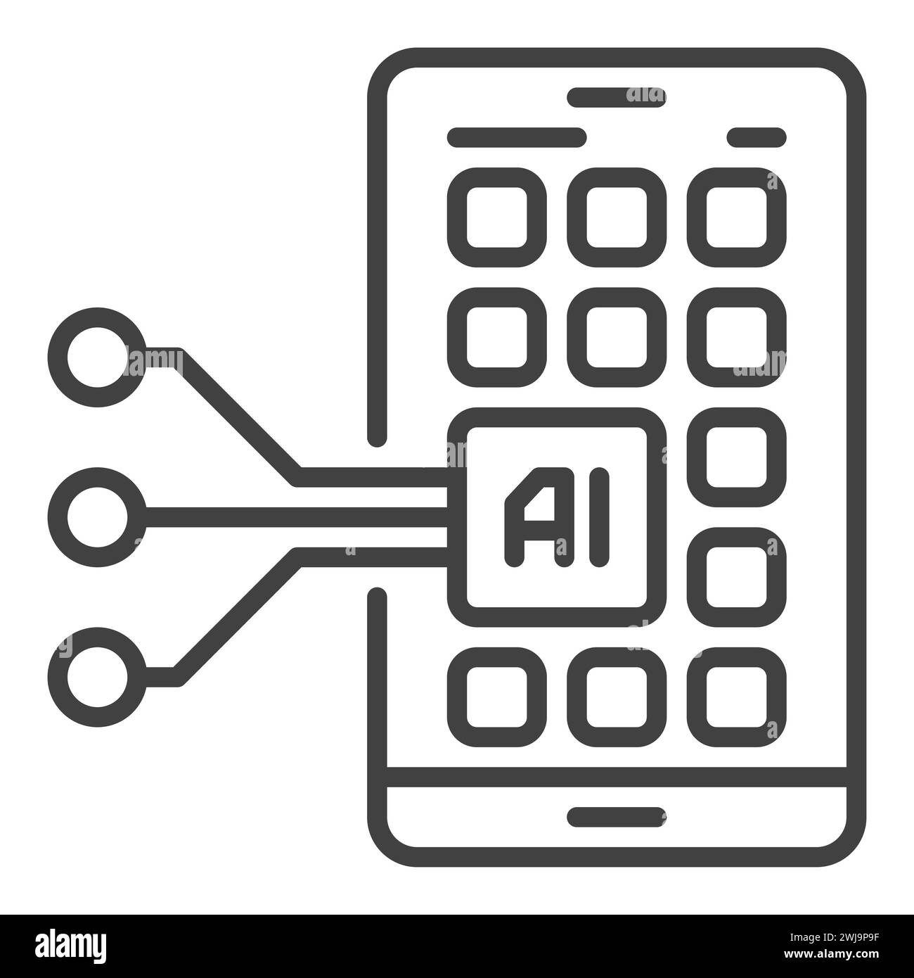 AI App on Smartphone Screen vector New Technology concept linear icon ...