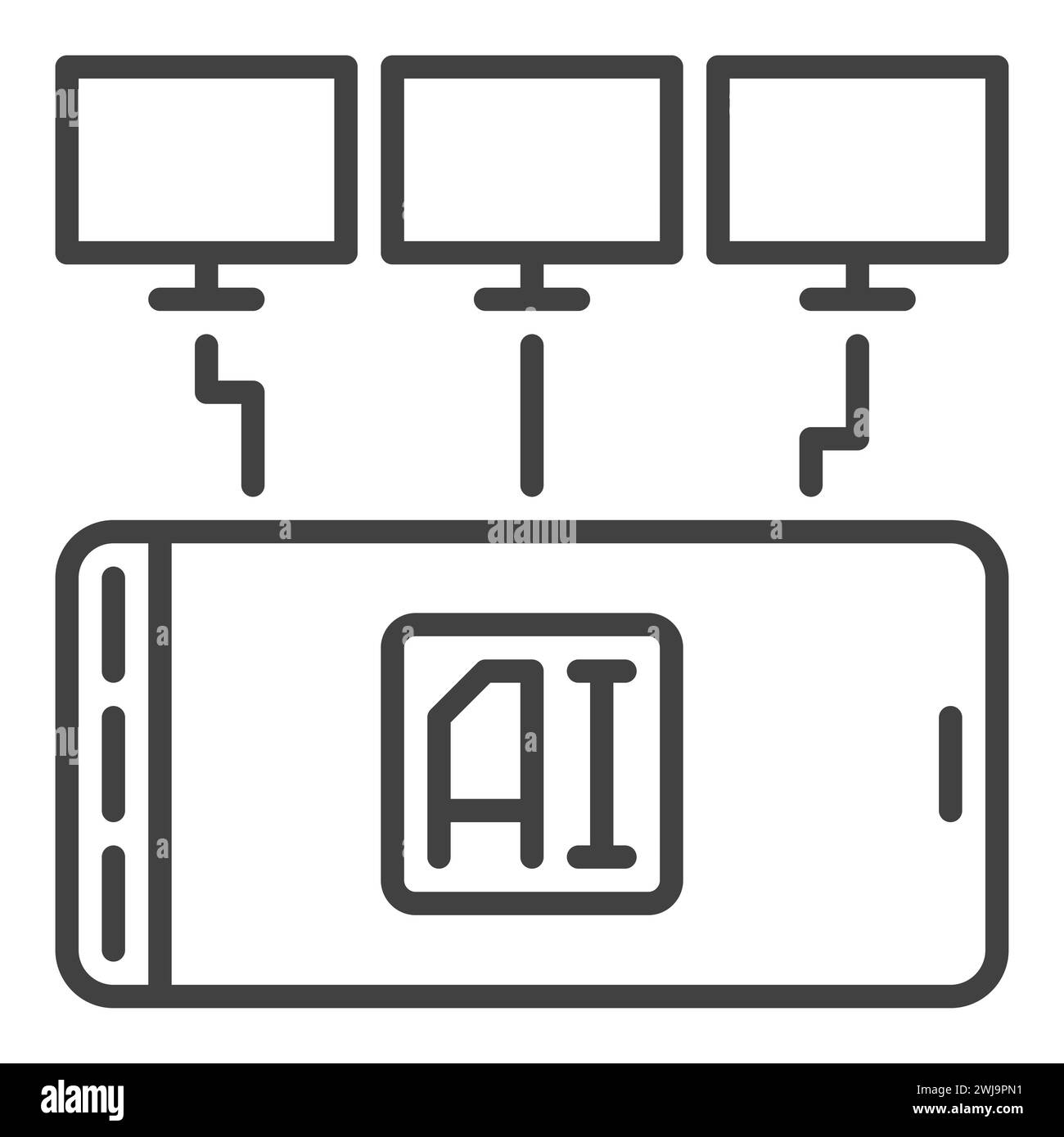 Computers with Artificial Intelligence Smartphone vector AI Technology concept outline icon or ...