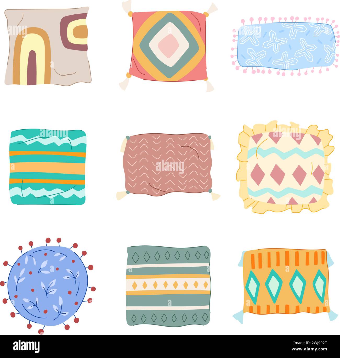 Boho Pillow Set Cartoon Vector Illustration Stock Vector Image And Art
