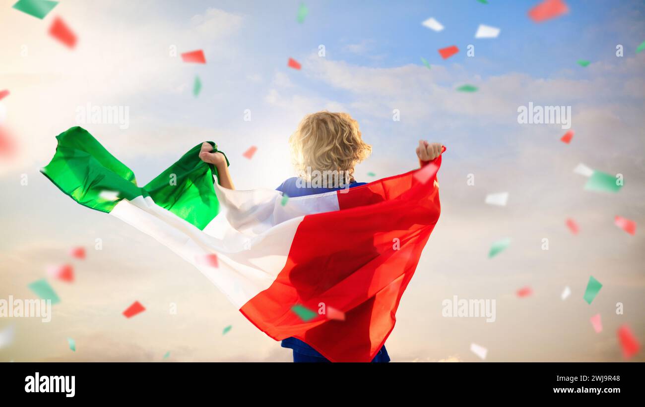 Italy football supporter on stadium. Italian fans on soccer pitch ...