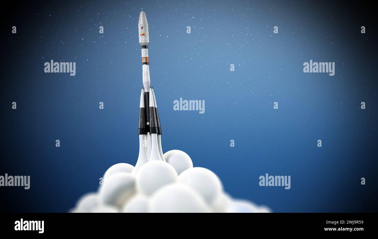 Space rocket ship launching to space. 3D illustration Stock Photo - Alamy