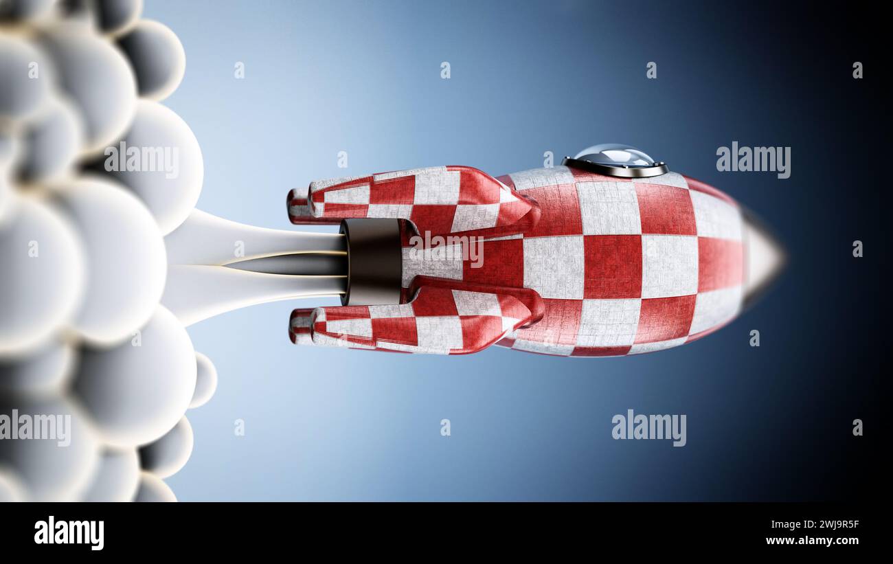 Vintage rocket ship launching to space. 3D illustration Stock Photo - Alamy