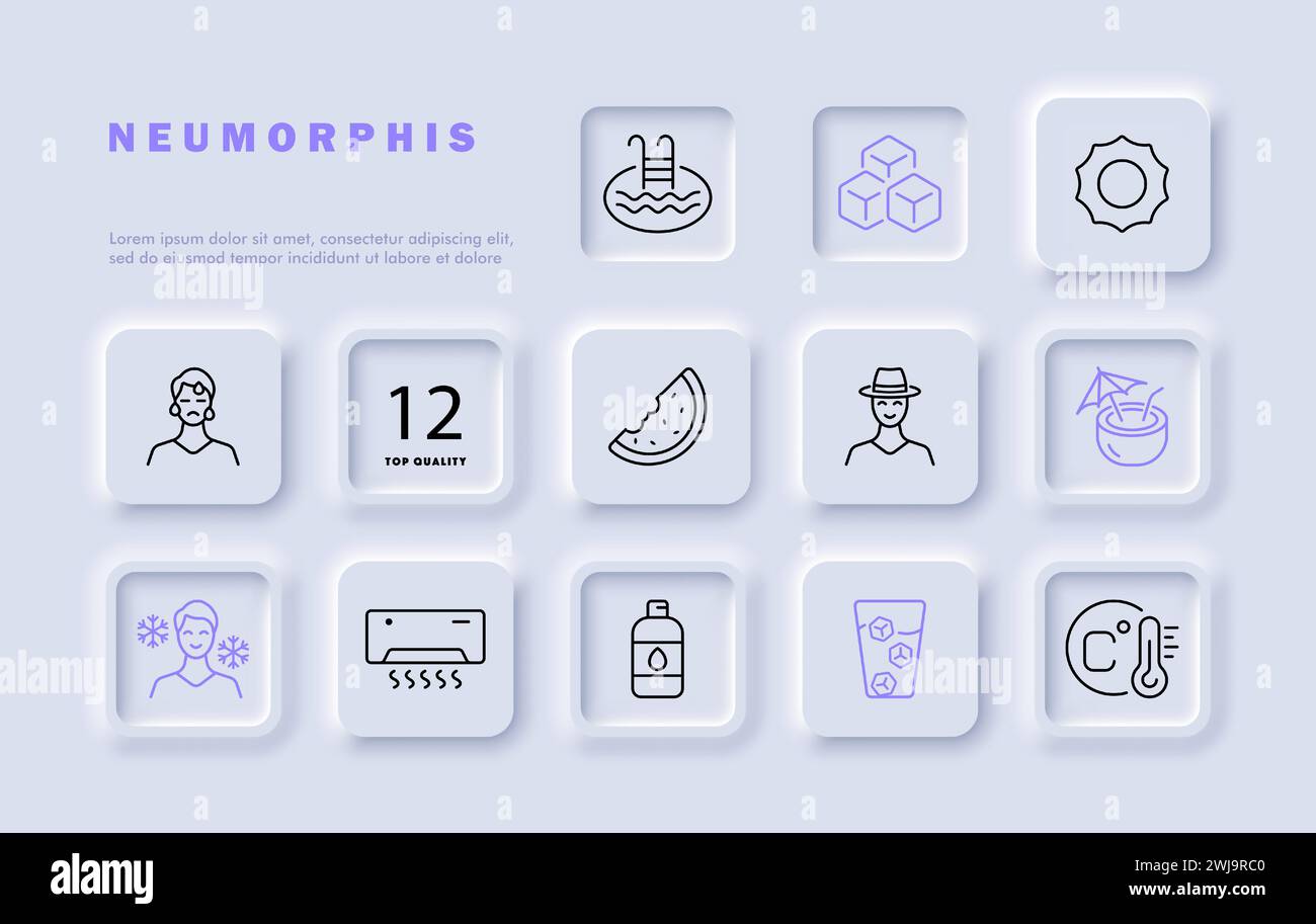 Vacation set line icon. Beach, sand, palm trees, watermelon, air ...