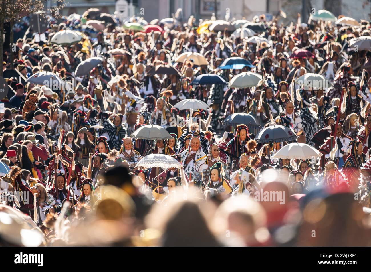 Rottweil, Germany. 13th Feb, 2024. Numerous jesters walk through the ...