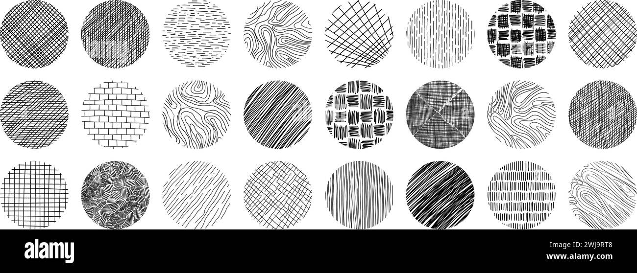 Set of textures with different circle patterns. Vector scribble ...