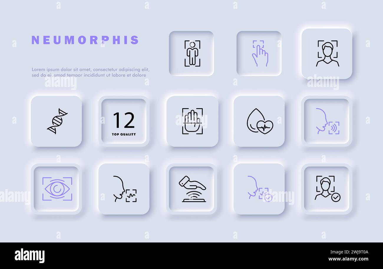 Biometric Data Set Line Icon Security Fingerprint Scanner Retina