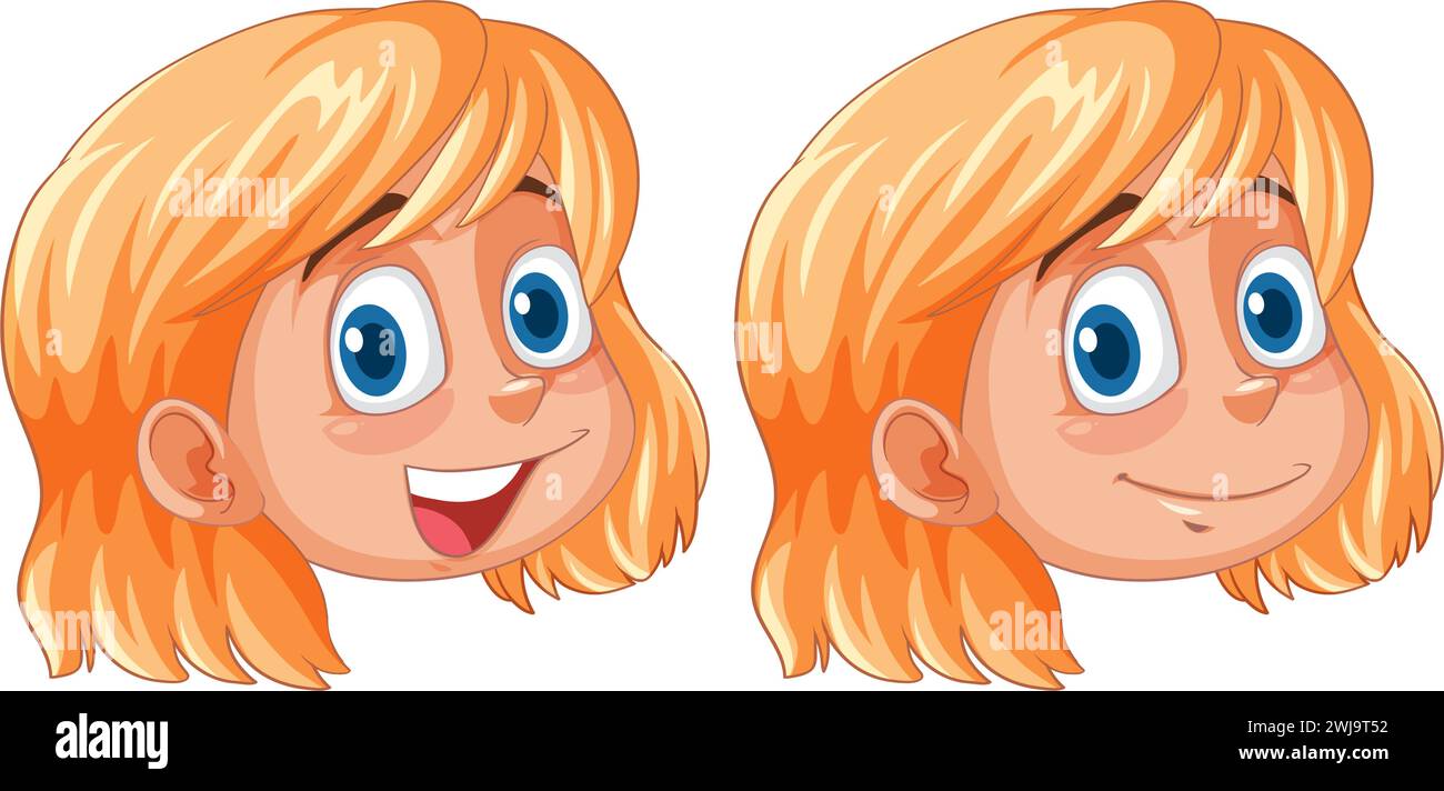 Two expressions of a cartoon girl's face Stock Vector Image & Art - Alamy