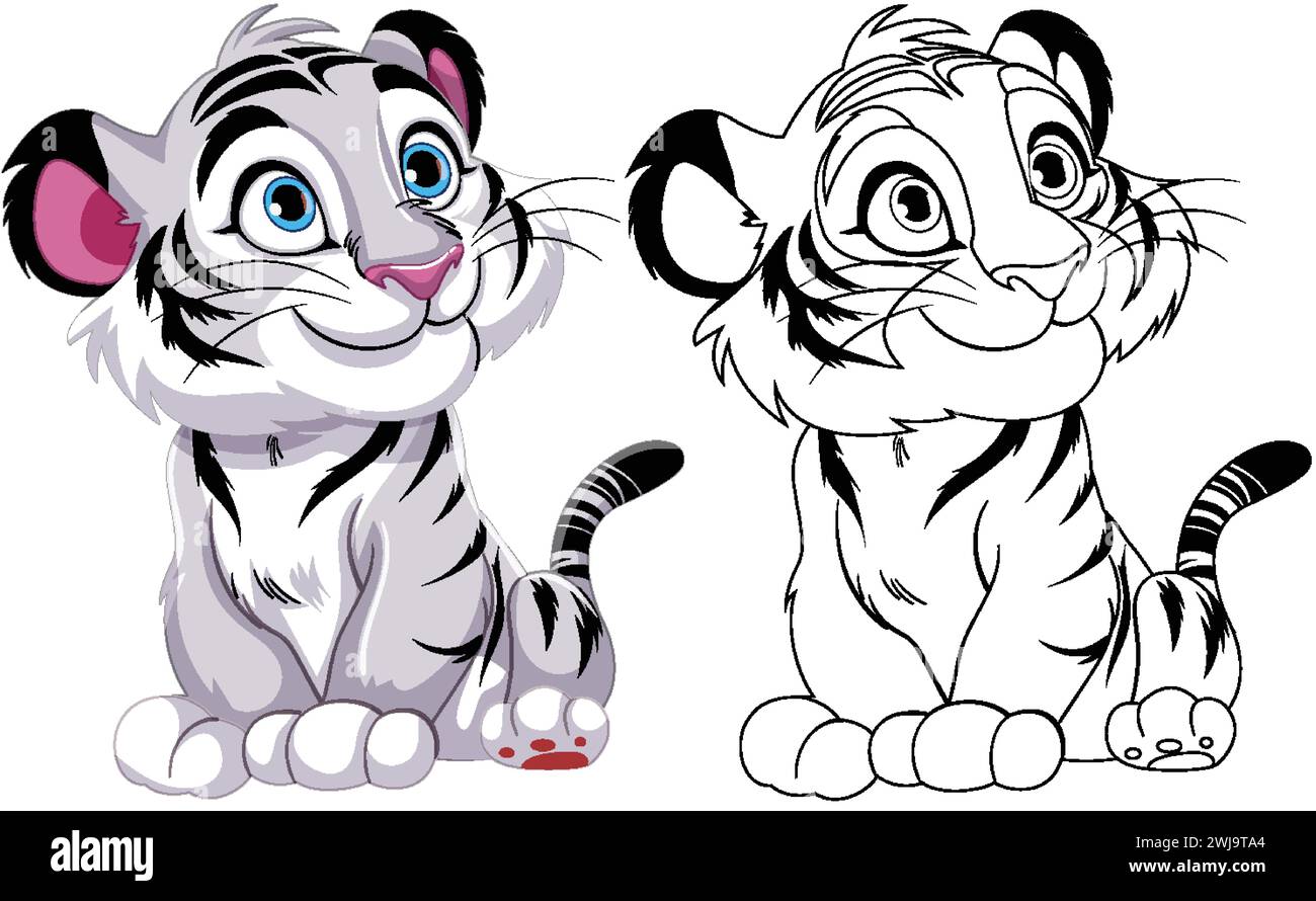 Colorful and outlined tiger cub drawings side by side Stock Vector ...