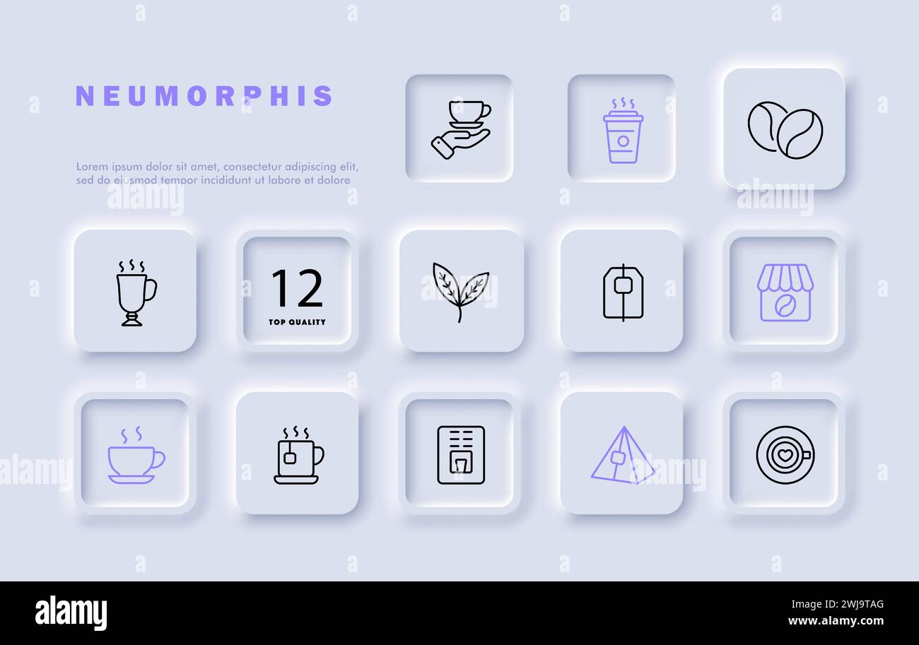 Coffee set line icon. Grains, cup, glass, drink, vigor, caffeine, tea ...