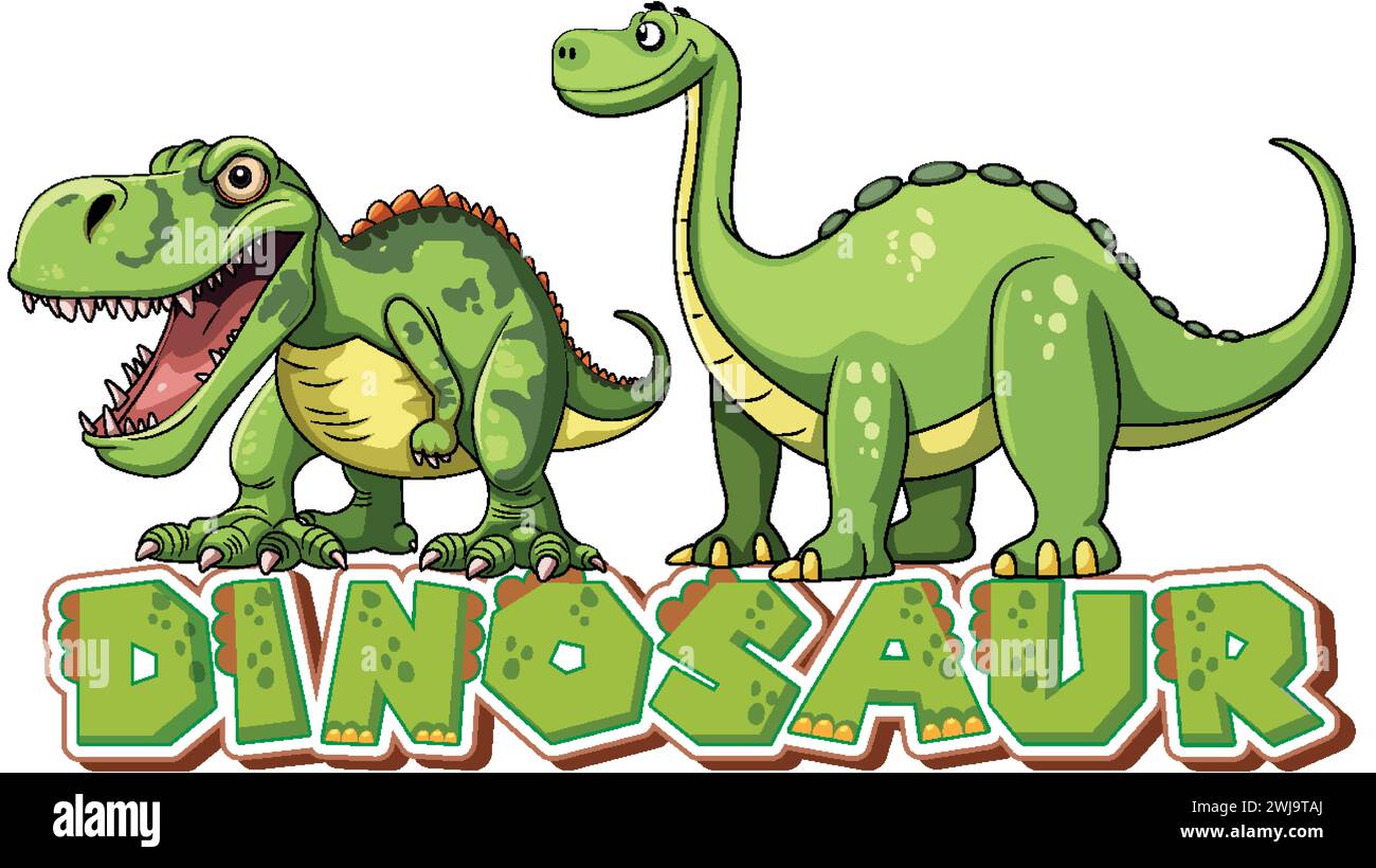 Two smiling dinosaurs with a colorful text logo Stock Vector Image ...