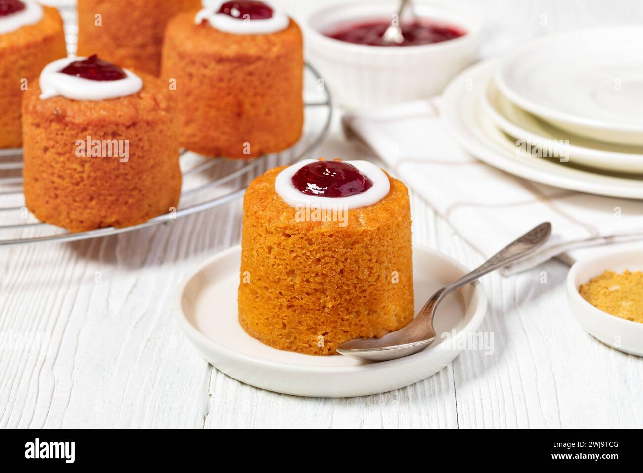 close-up of runebergin torttu, runeberg torte, finnish mini cake ...
