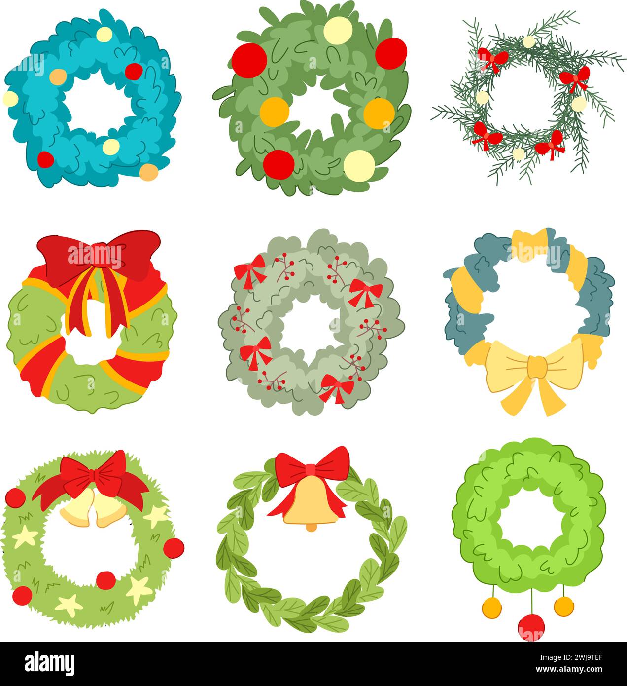 christmas wreath set cartoon vector illustration Stock Vector Image ...