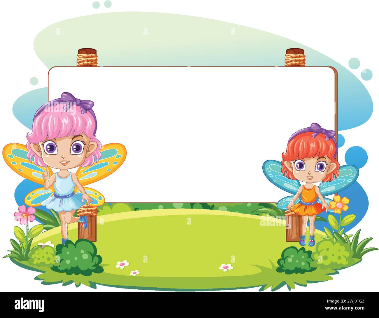 Two fairies with wings beside a blank banner Stock Vector Image & Art ...