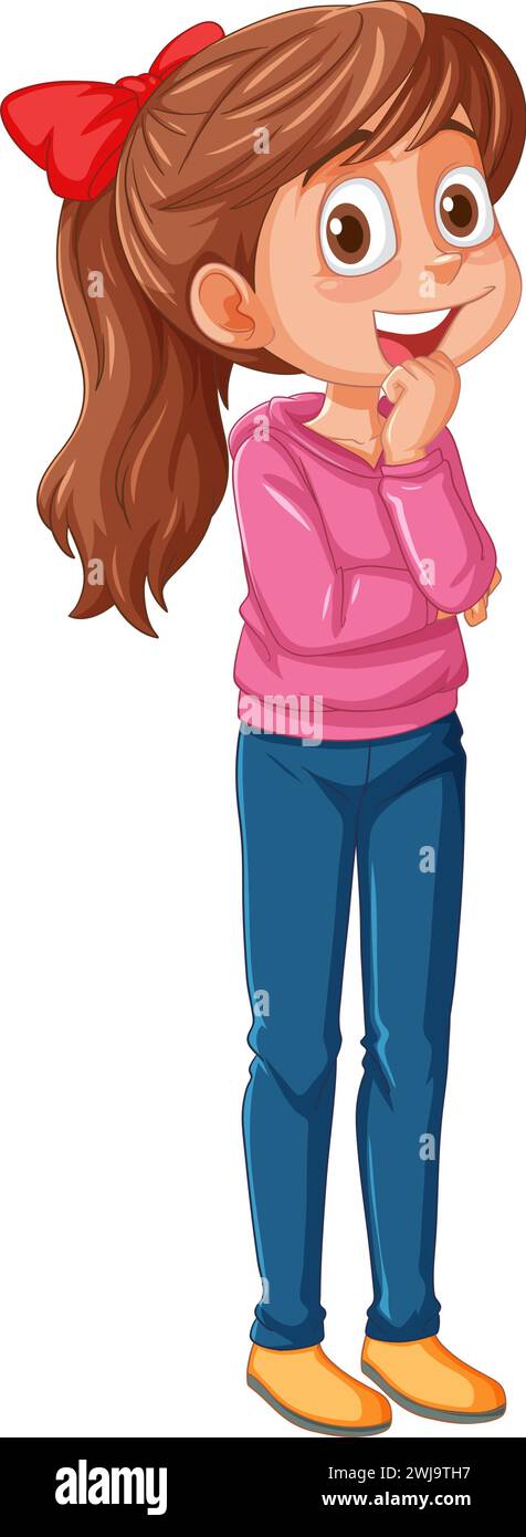 Cartoon girl standing, pondering with a smile Stock Vector Image & Art ...