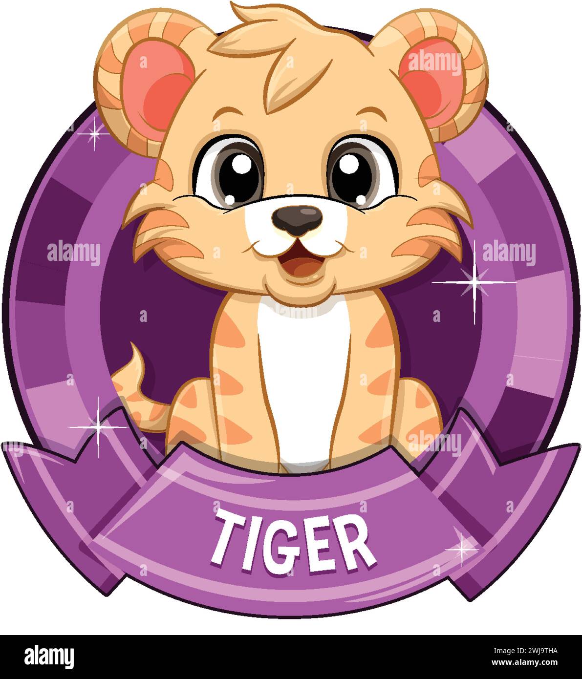 Adorable Illustrated Tiger Cub In A Purple Badge Stock Vector Image And Art Alamy