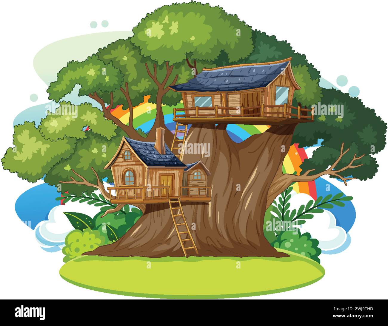 Colorful vector illustration of a whimsical treehouse Stock Vector ...