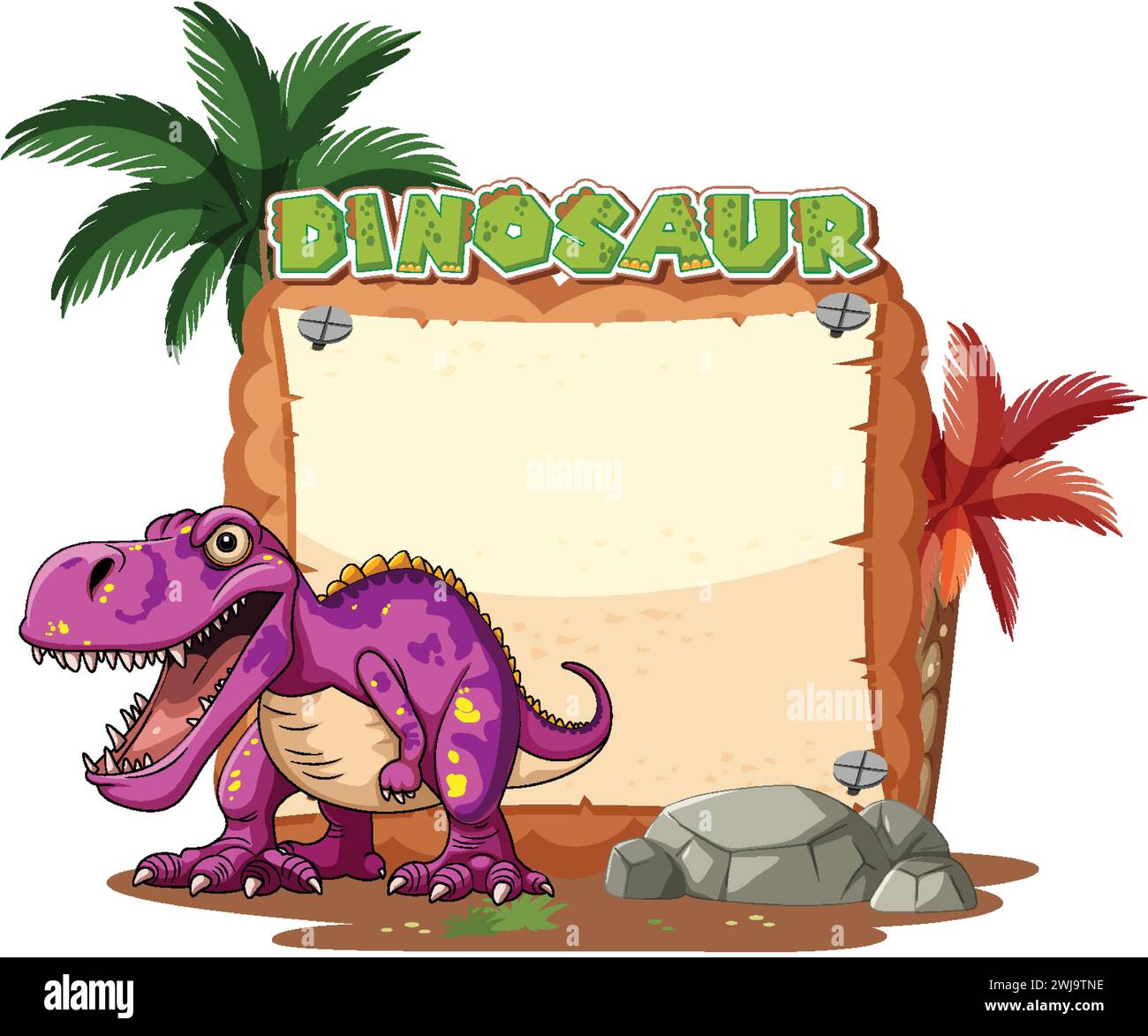 Cartoon dinosaur beside a blank signboard Stock Vector Image & Art - Alamy