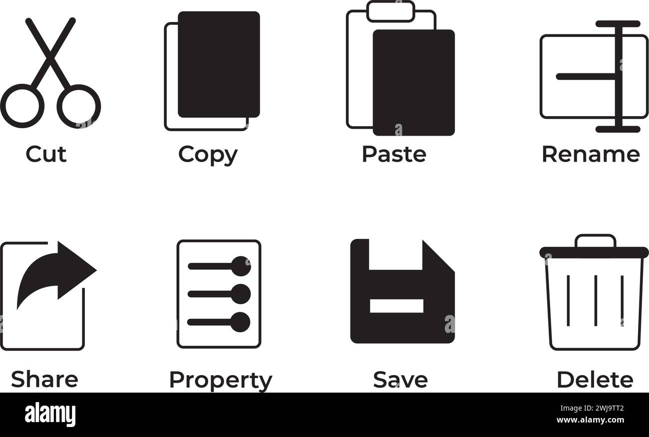 Cut Copy Paste Rename Share Save And Delete Icon Symbol Collection