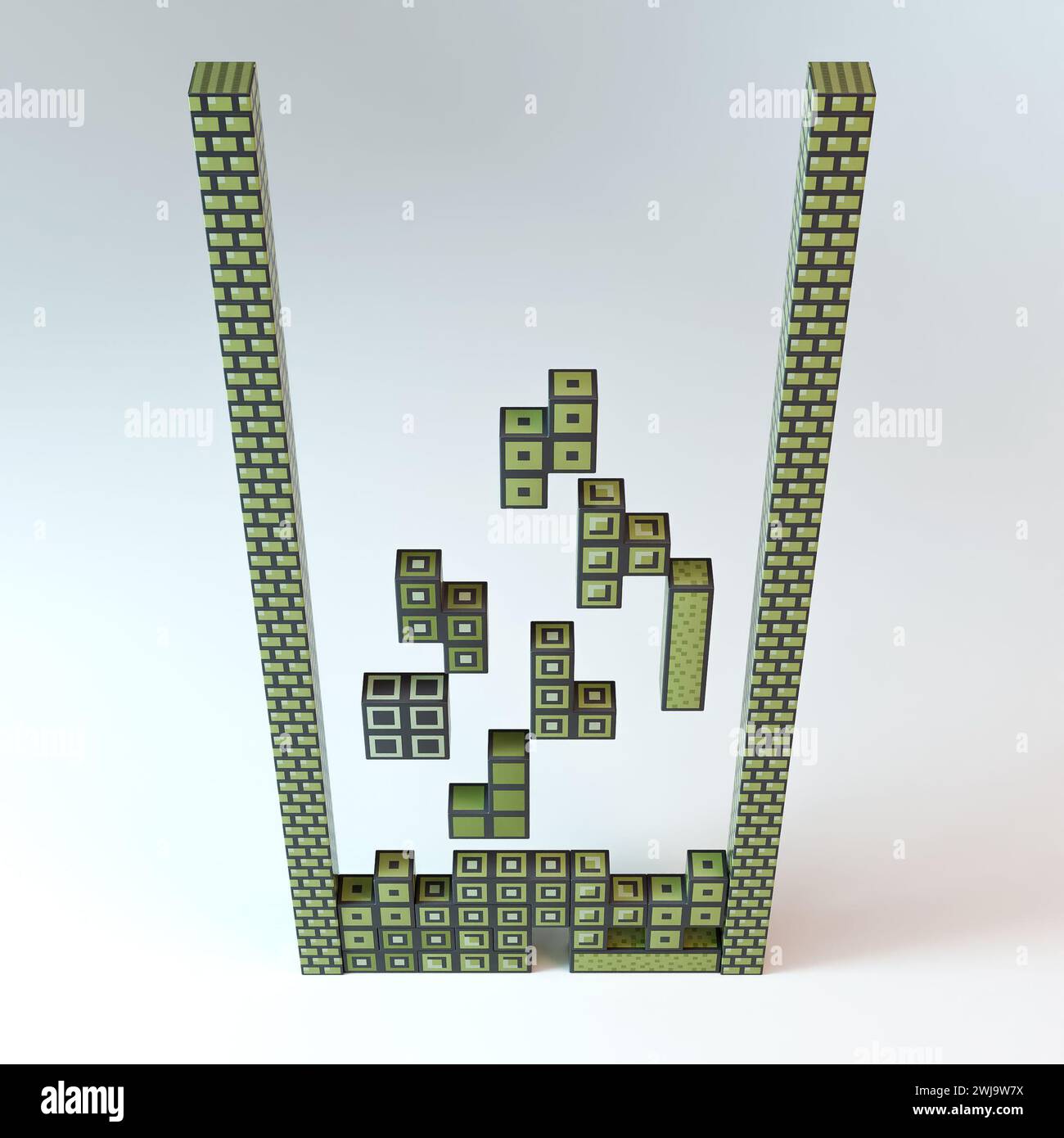 A concept 3D block shape game with an 8-Bit look - 3D render Stock ...