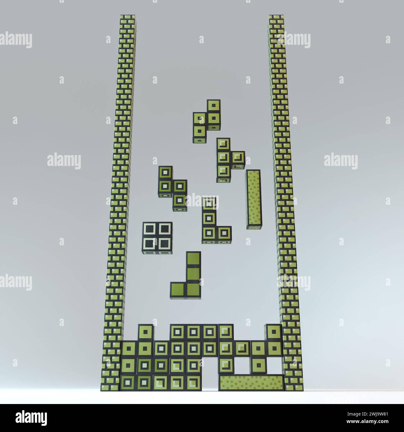 A concept 3D block shape game with an 8-Bit look - 3D render Stock ...